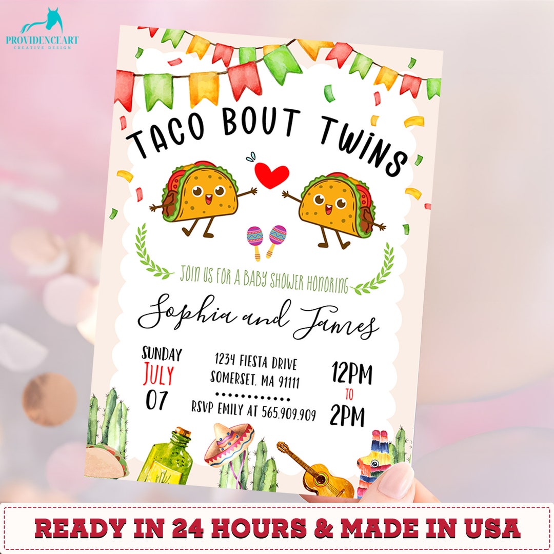 Editable Taco 'bout Twins Invitation, Taco Baby Shower Invite, Taco ...