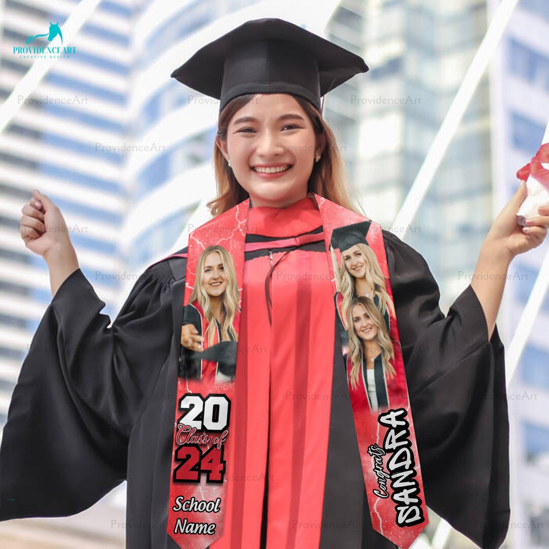 Retro College Graduation Stole Customized Gift With Photo for Her ...