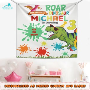 Dinosaur Pool Birthday Backdrop: T-rex Party Banner - Etsy