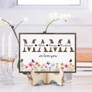 Retro Personalized Mama Wooden Sign Wildflower With Kids Name Gift Idea ...
