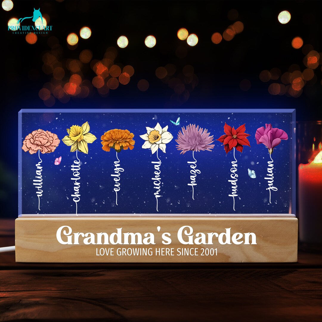 Custom Birth Month Flower Acrylic Led Night Light, Personalized Family ...