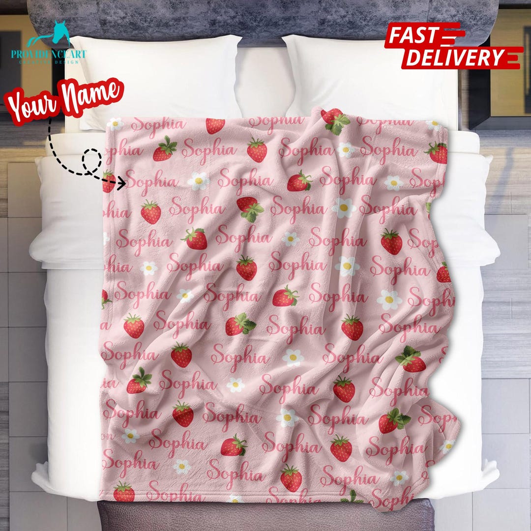 Personalized Baby Blankets Strawberry, Strawberry Personalized Blanket ...