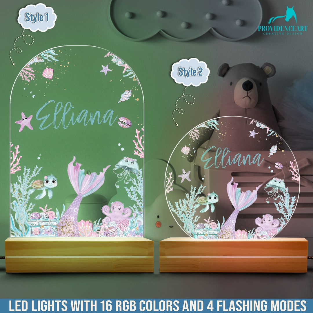 Personalized Under the Sea Baby Girls Watercolor Night Light, Mermaid ...