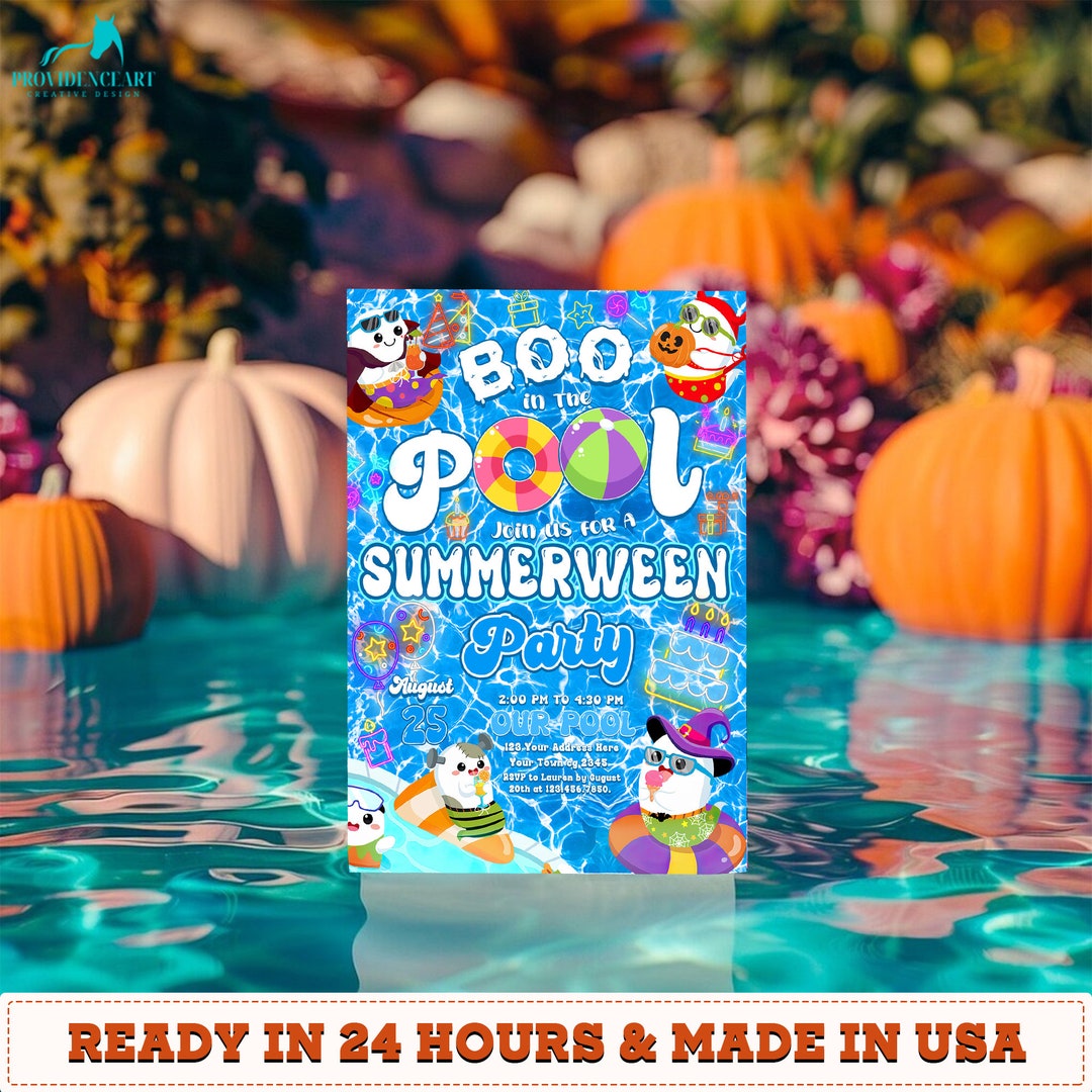 Printable Summerween Pool Party Invitation, Editable Summer Party ...