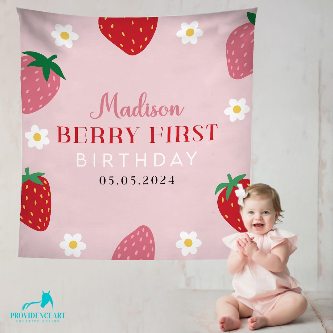 Customized Berry Sweet Baby Shower First Birthday Tapestry Backdrop ...