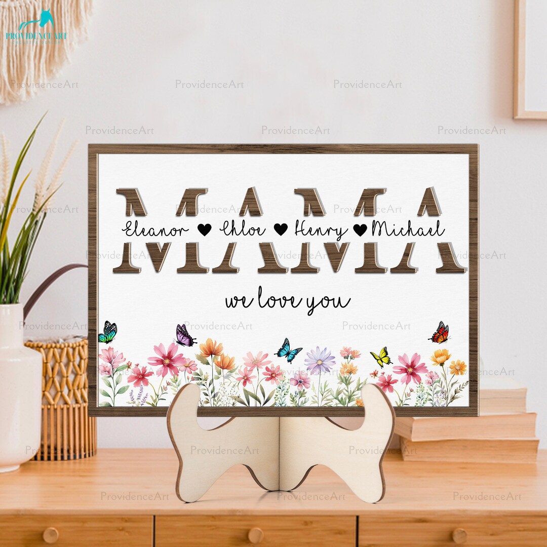 Retro Personalized Mama Wooden Sign Wildflower With Kids Name Gift Idea ...