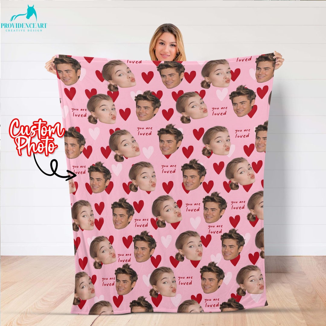 Personalized Photo Face Blanket, Custom Face Blanket Valentines Day ...