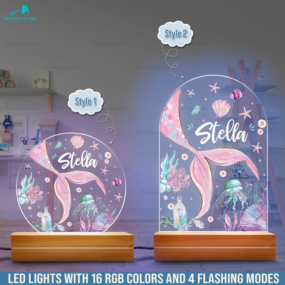 Personalized Undersea Night Light for Baby Girl, Custom Mermaid Led ...