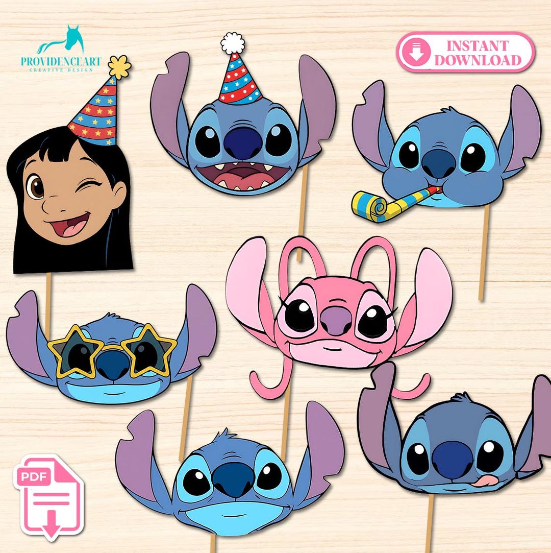 Lilo and Stitch Photo Props, Printable Party Mask Set, Digital Download ...