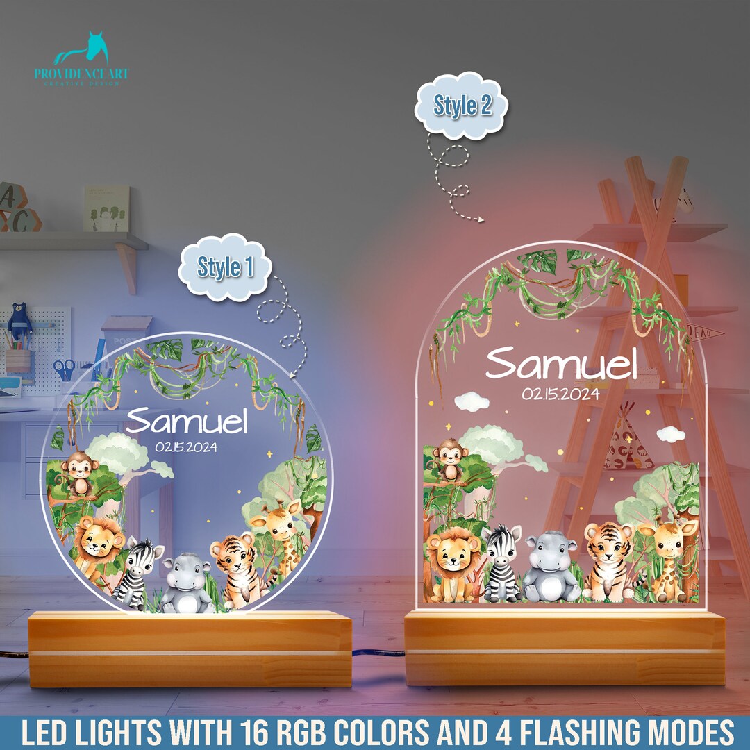 Personalized Name Safari Animal Night Light for Kids, Customized Night ...