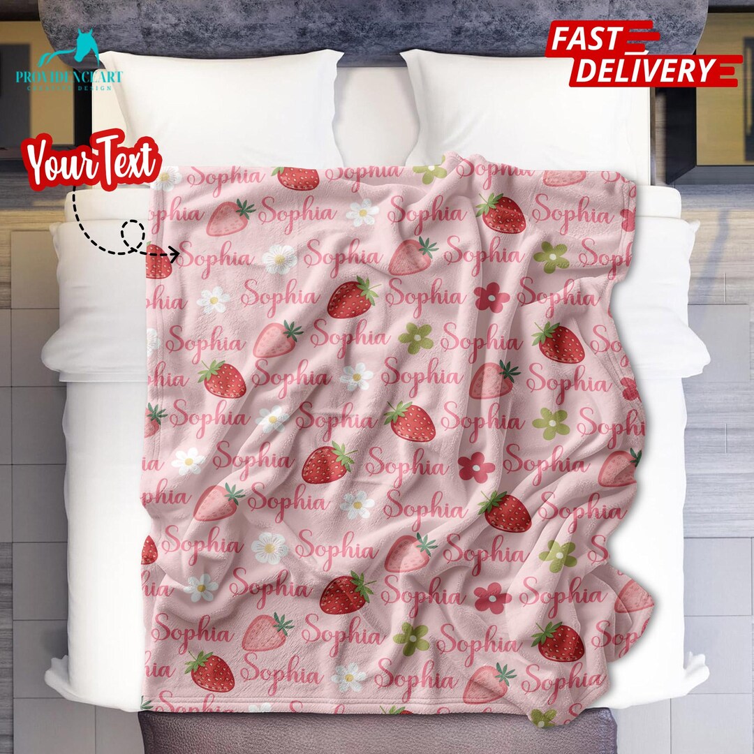 Personalized Baby Blankets Strawberry, Strawberry Personalized Blanket ...