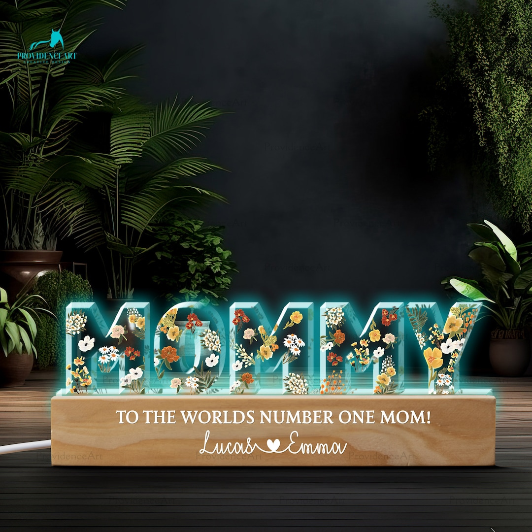 Customized Flower Acrylic Led Night Light, Personalized Family Glow Uv ...