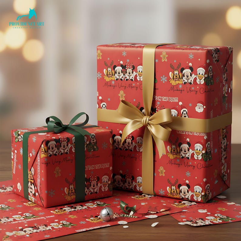 Mickey Mouse Christmas Wrapping Paper: Disney Holiday Gift Wrap - Etsy