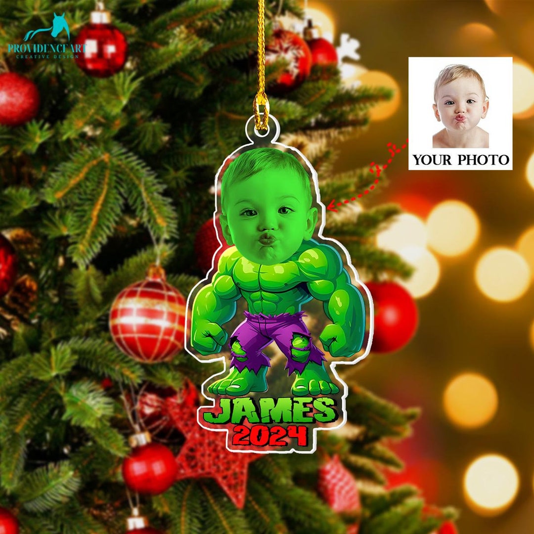 Kids Photo Ornaments, Custom Kids Face Name Christmas Tree Decorations ...