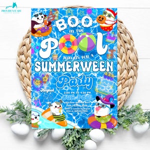 Printable Summerween Pool Party Invitation, Editable Summer Party ...