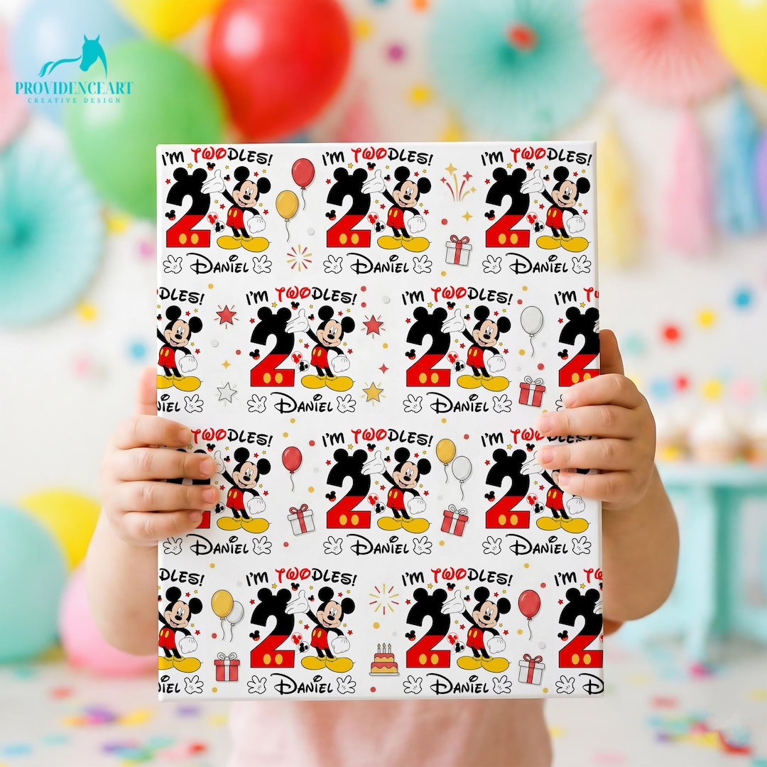 Personalized Mickey Mouse 2nd Birthday Wrapping Paper, Custom Oh ...