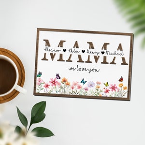 Retro Personalized Mama Wooden Sign Wildflower With Kids Name Gift Idea ...
