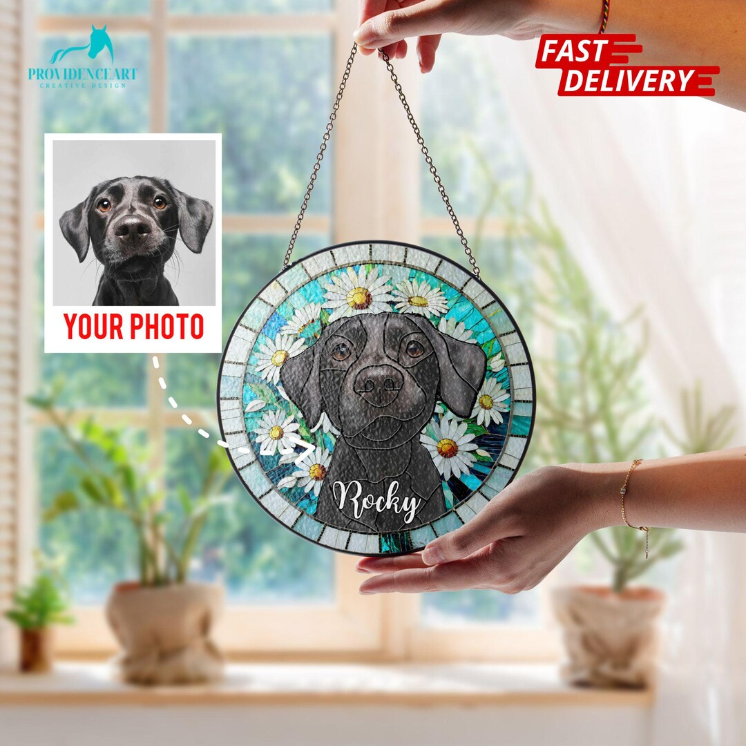 Stained Glass Dog Memorial Suncatcher, Custom Pet Portrait Stained ...
