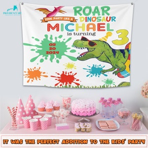 Dinosaur Pool Birthday Backdrop: T-rex Party Banner - Etsy