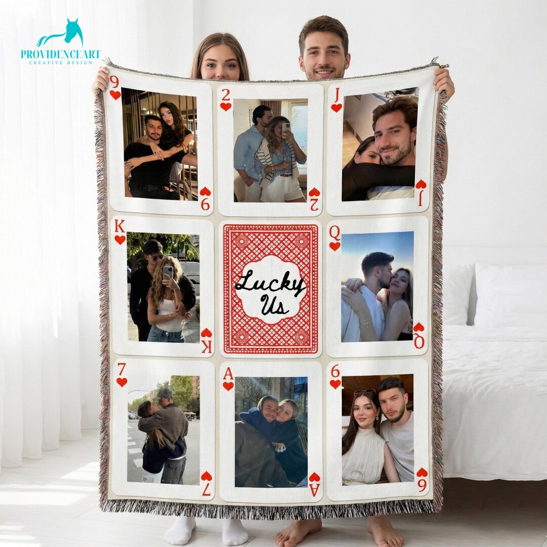 Custom Couple Photo Woven Blanket, Personalized Playing Card Collage ...
