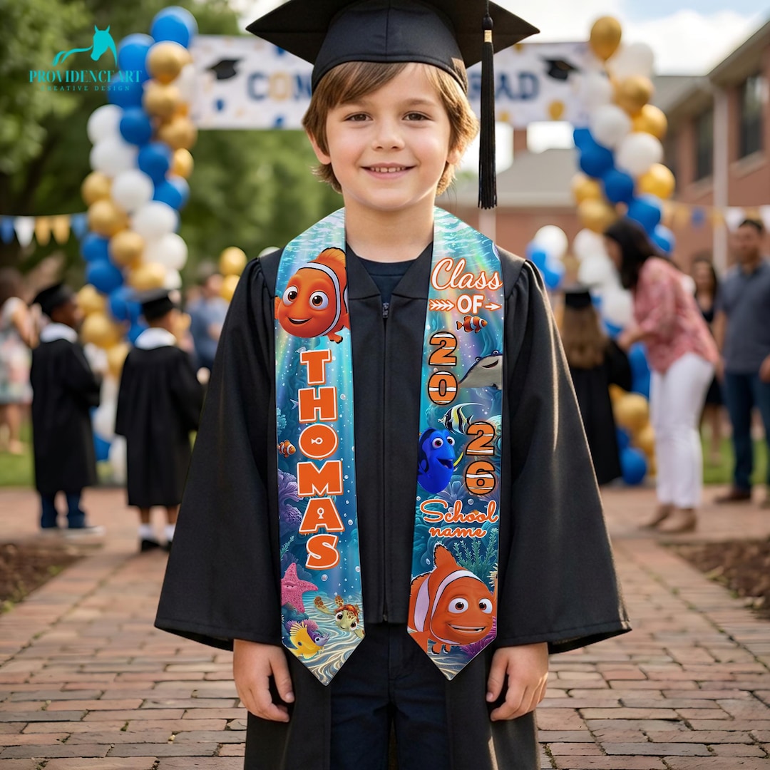 Personalized Finding Nemo Graduation Stole, Custom Name Kids Ocean Sash ...