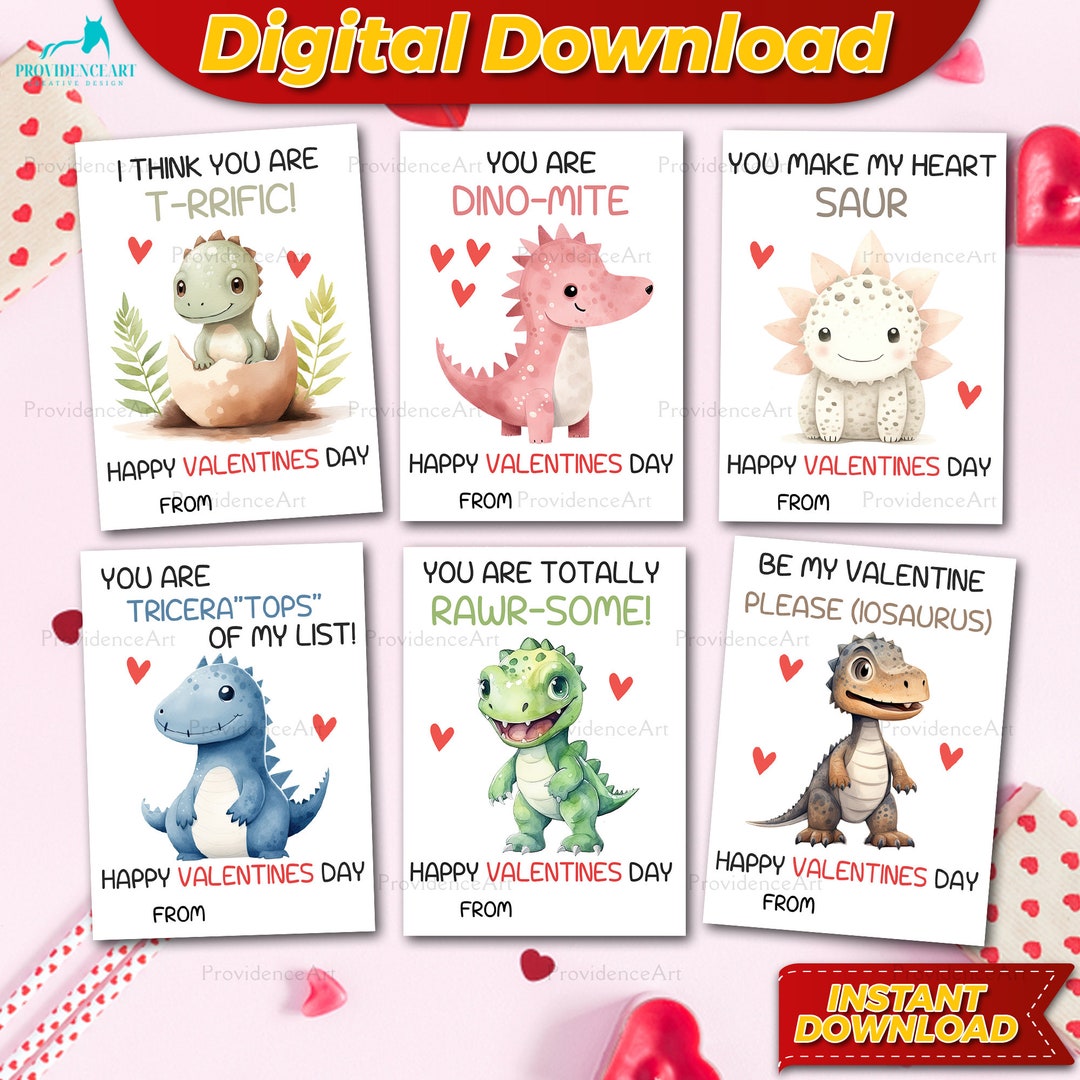 Funny Printable Dinosaur for Kids Valentine Day Cards, Humor Valentine ...