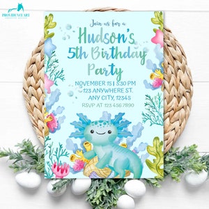 Printable Axolotl Birthday Invitation, Editable Axolotl Birthday ...