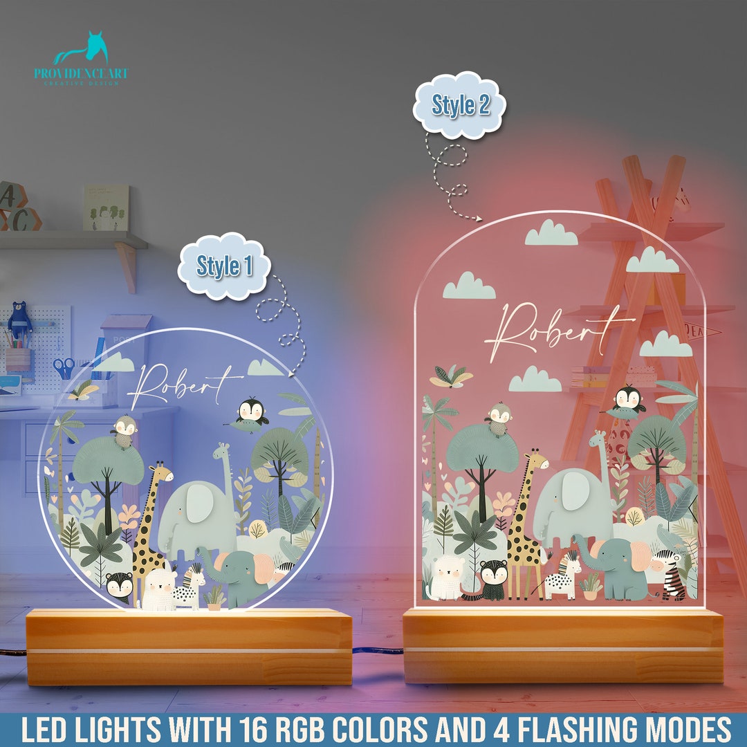 Personalized Name Woodland Animals Baby Shower Night Light, Forest ...