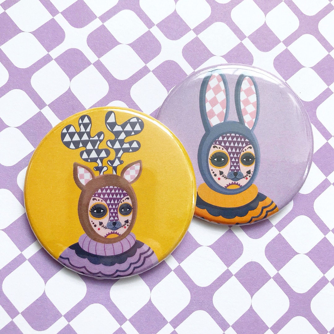Spooky Halloween Day of the Dead Button Badge Set Two Large - Etsy