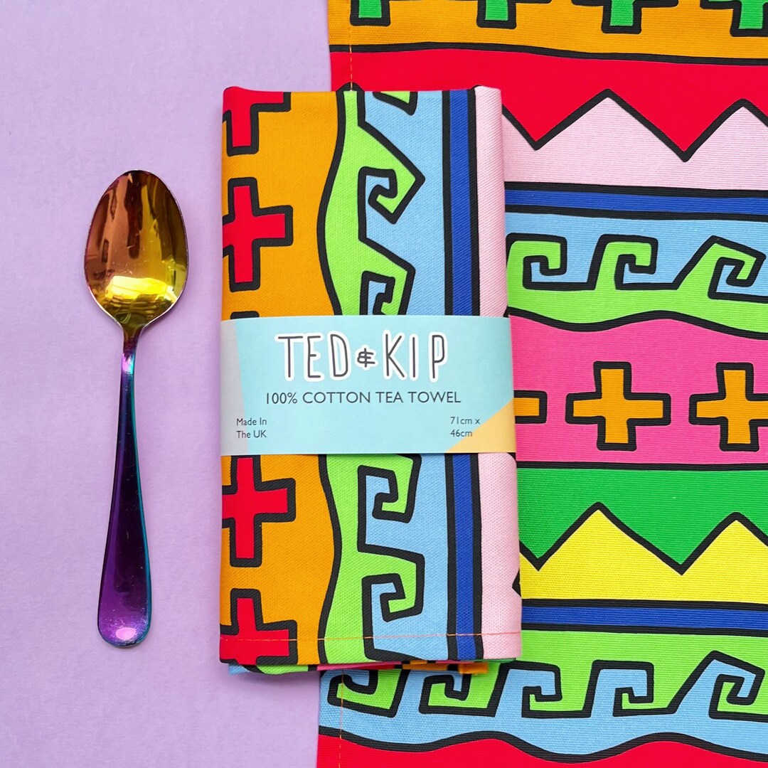 Rainbow Pattern Tea Towel Abstract 90s Inspired Illustration, Aztec ...