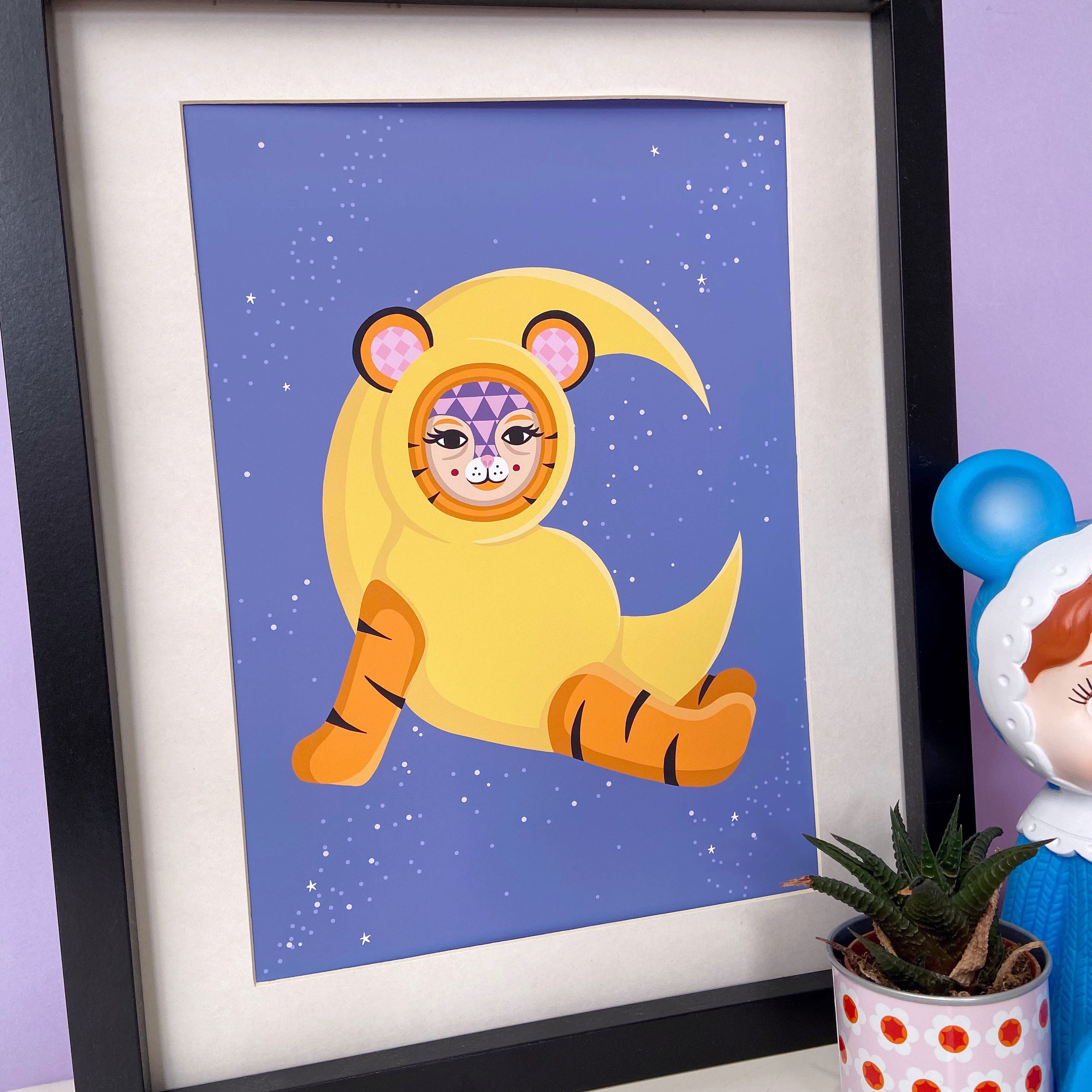 Tiger Moon Print A4 or A3 Wall Art Print Love You Moon | Etsy