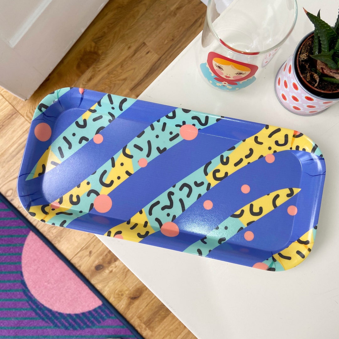 Melamine Tray Illustrated 90s Style Pattern, Small Rectangle Tea Tray ...