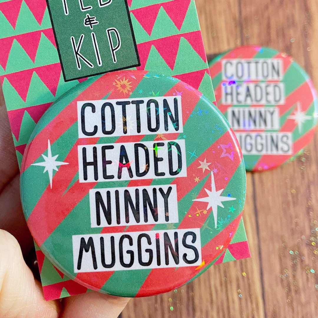 Christmas Badge Large Holographic Elf Button Cotton Headed Ninny ...
