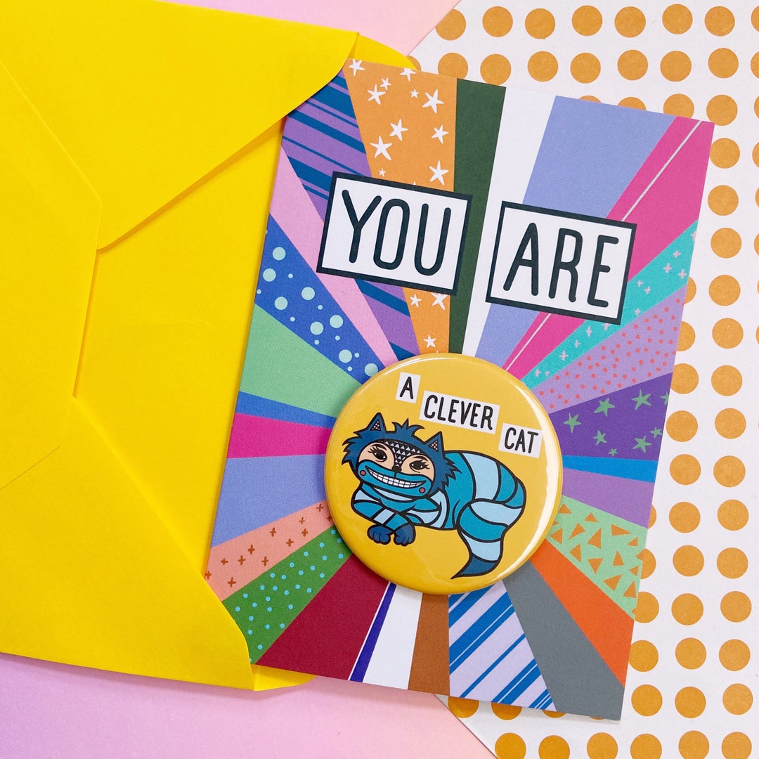 Cat Card With Badge You Are A Clever Cat Relationship - Etsy
