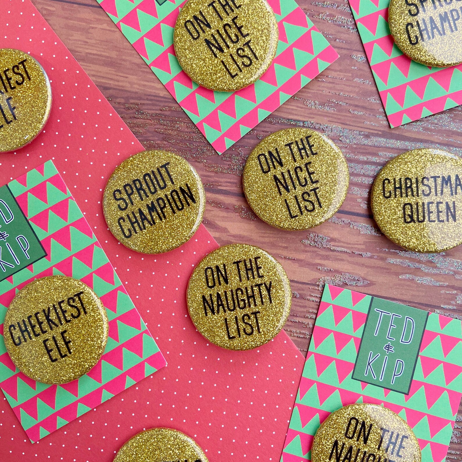 Christmas Badge Sprout Champion Gold Glitter Button - Etsy UK