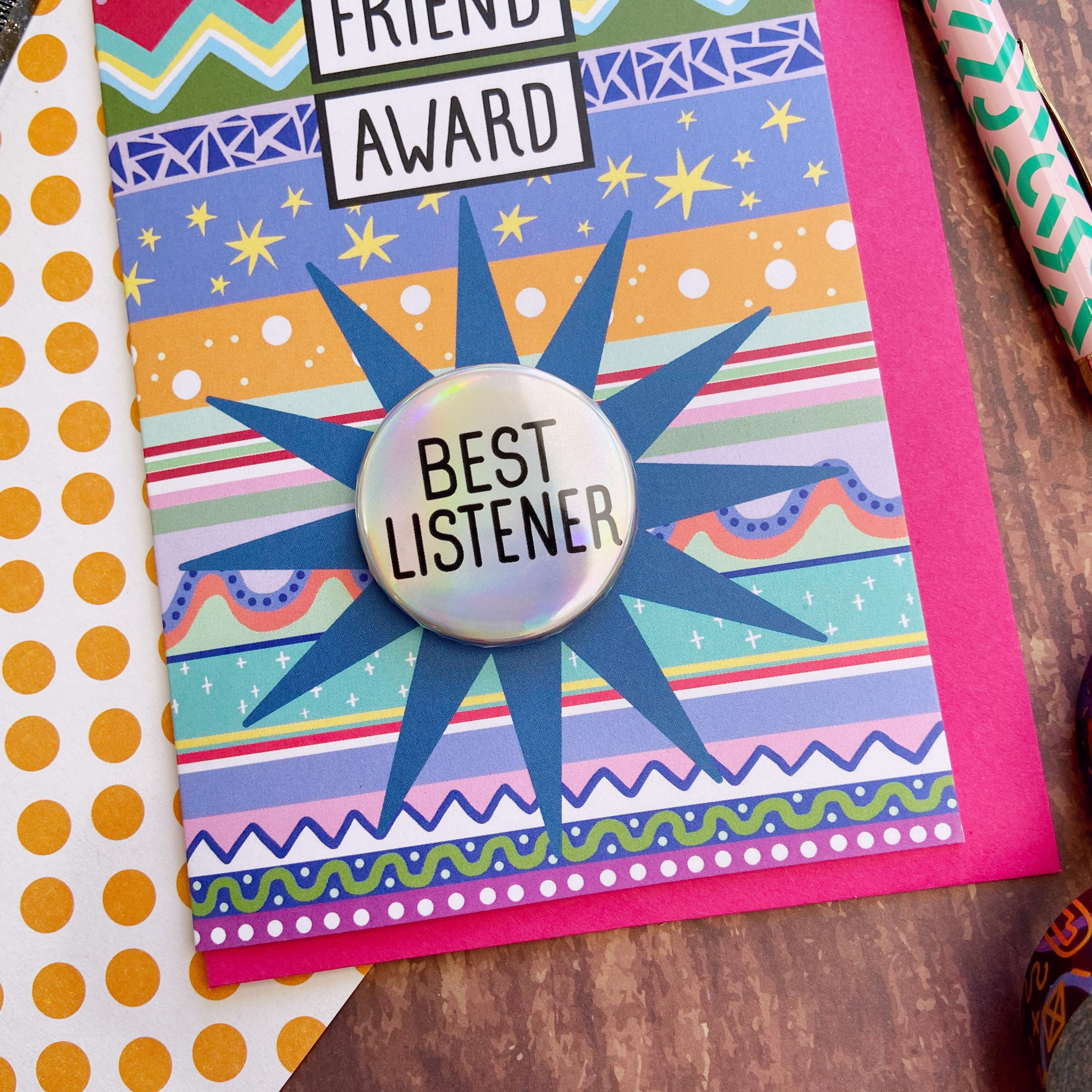 Friendship Card Best Listener Friend Card With Badge - Etsy Australia
