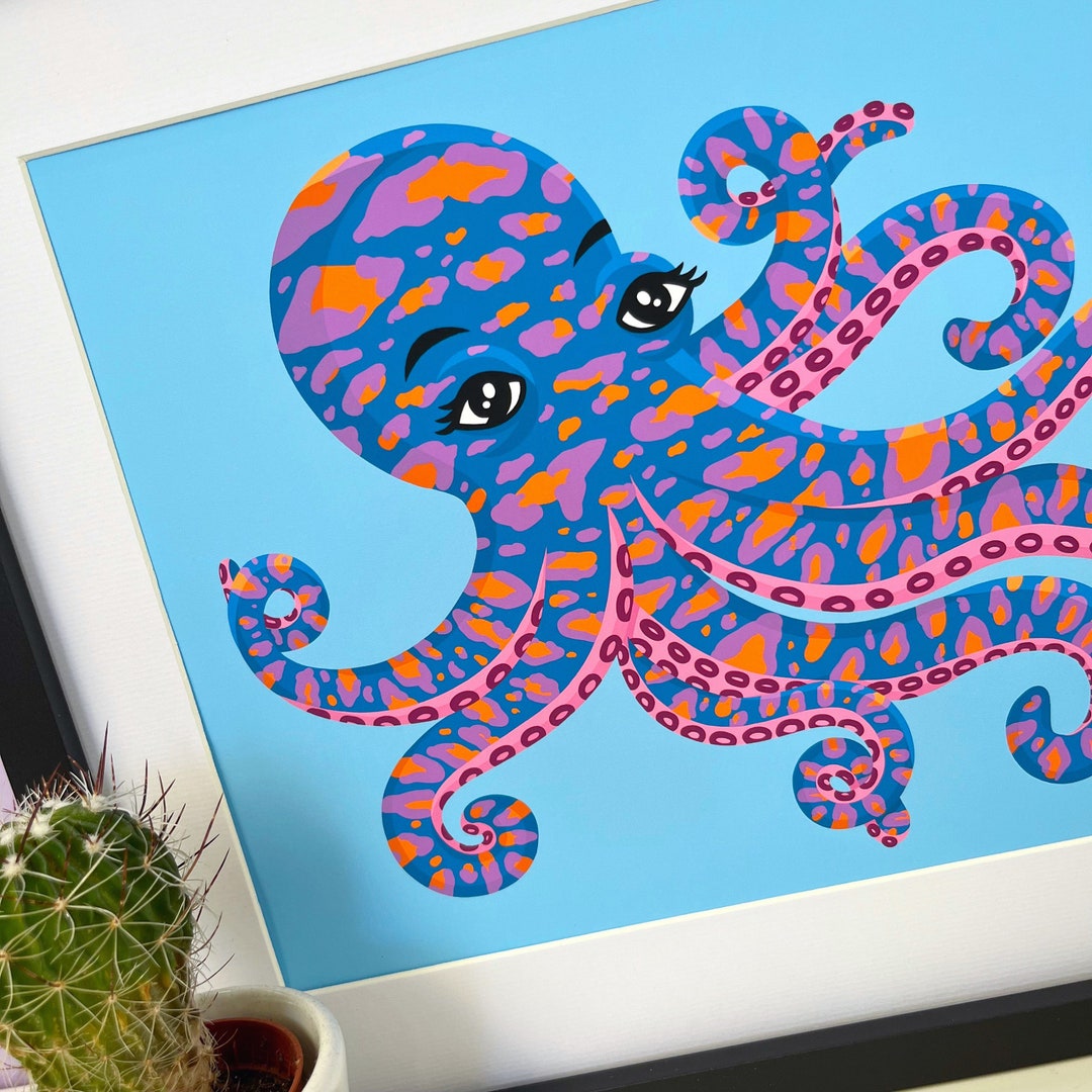 Octopus Print, A4 or A3 Ocean Sea Art Print, Nautical, Under the Sea ...
