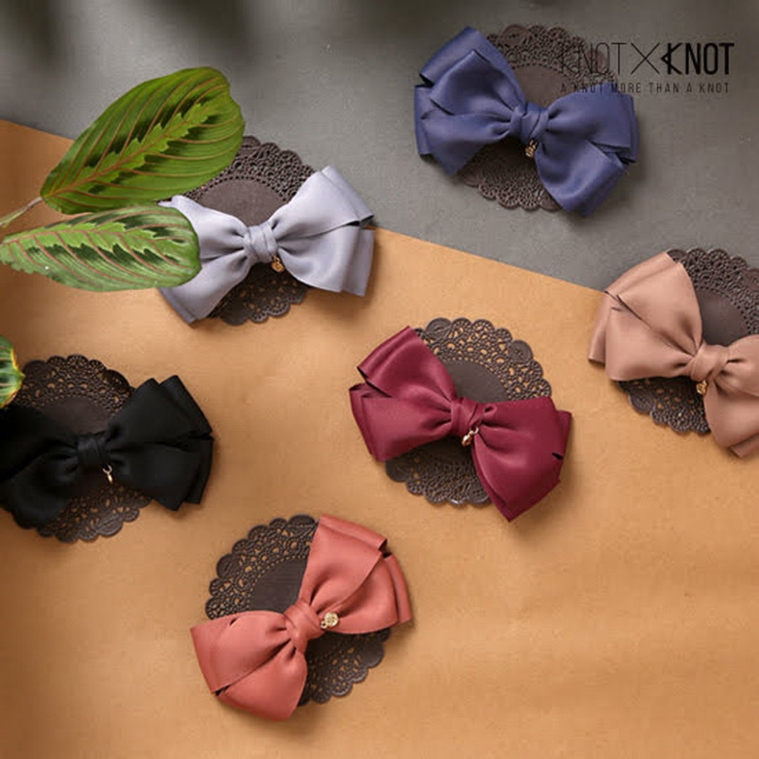 Colorful Mat Satin Ribbon Hair Barrette Double Layer Bow, Matte, Pins ...