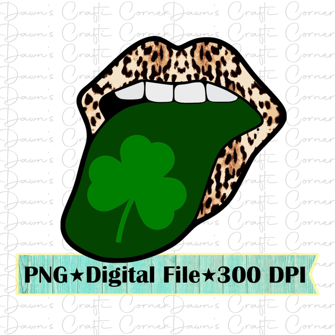 Leopard Print St Patrick's Day Mouth With Clover Tongue (PNG Digital ...