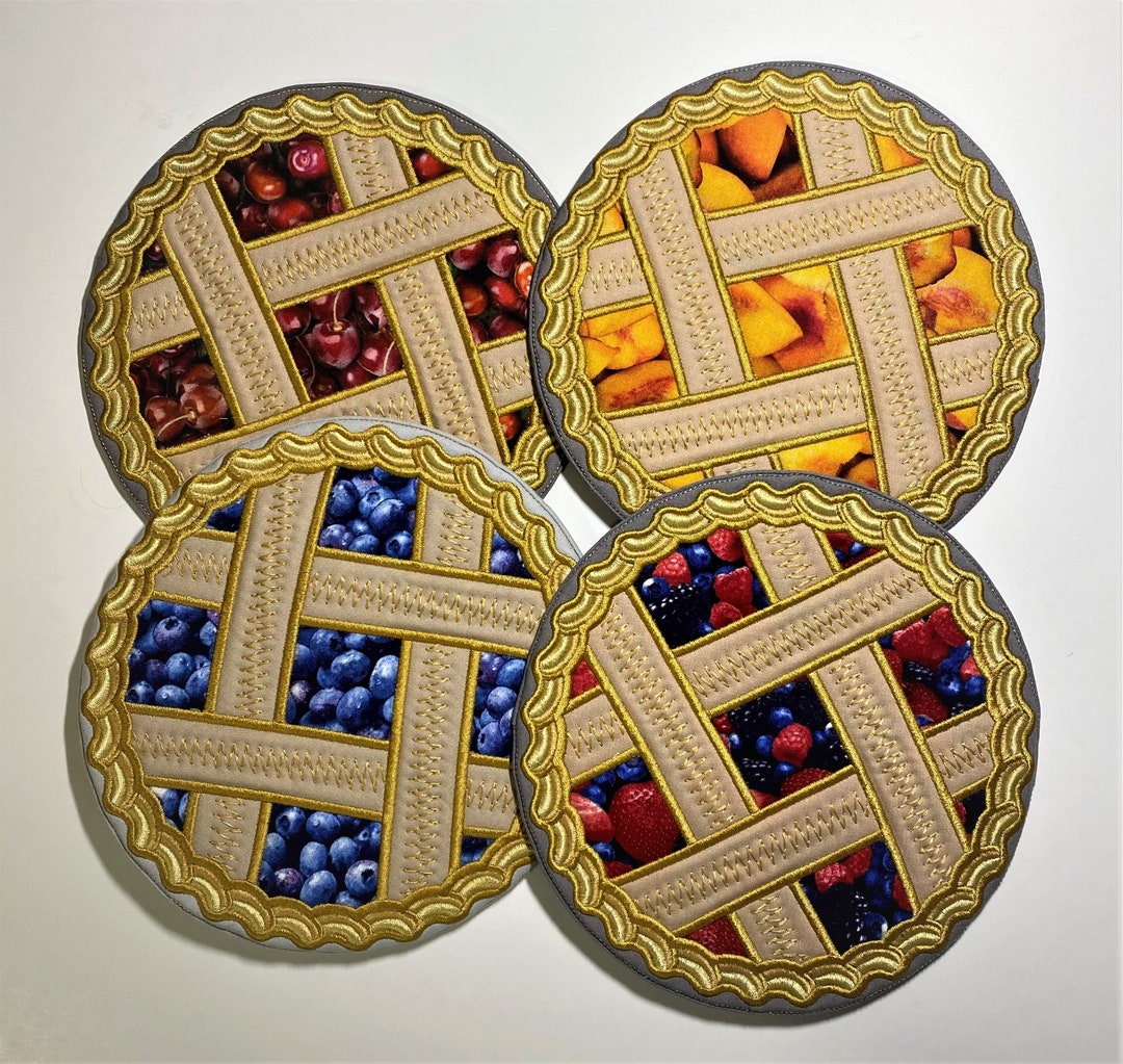 Embroidered Pie Potholder: Fruit Pie Trivet, Insulated Hot Pad - Etsy