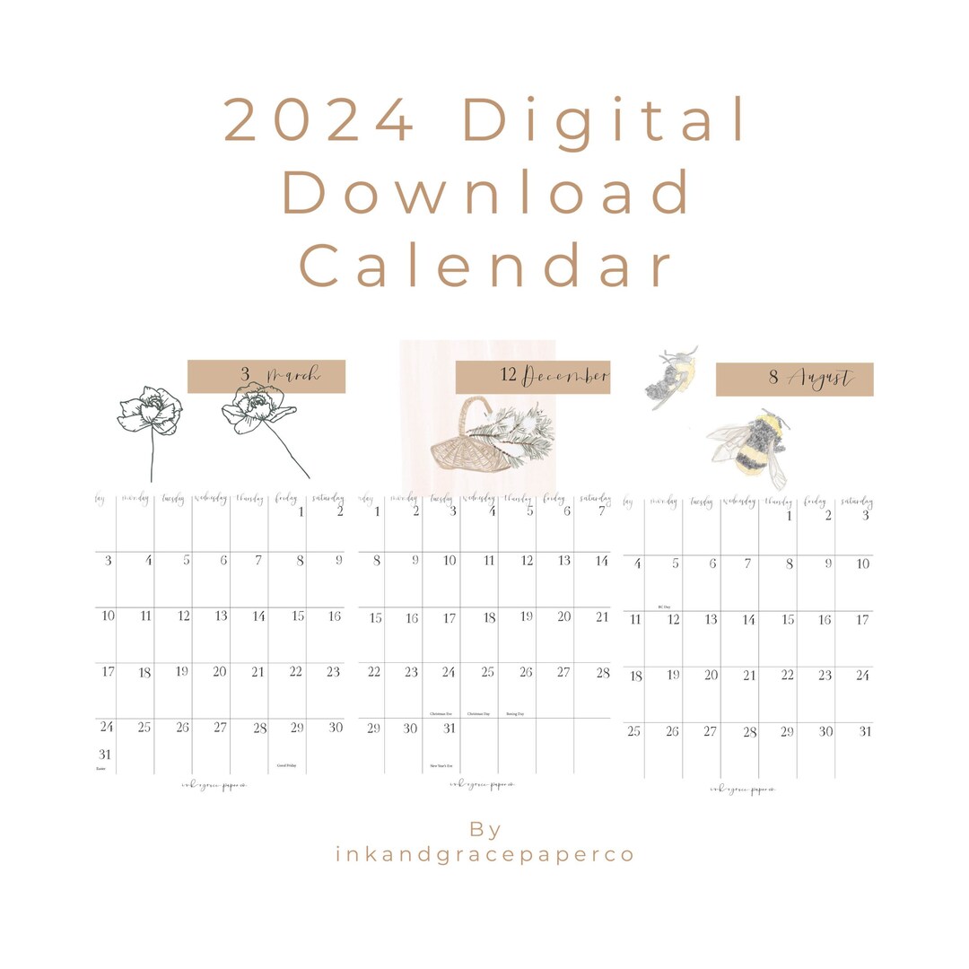 DIGITAL DOWNLOAD 2024 Ink Grace Paper Co Calendar // Printable Digital ...