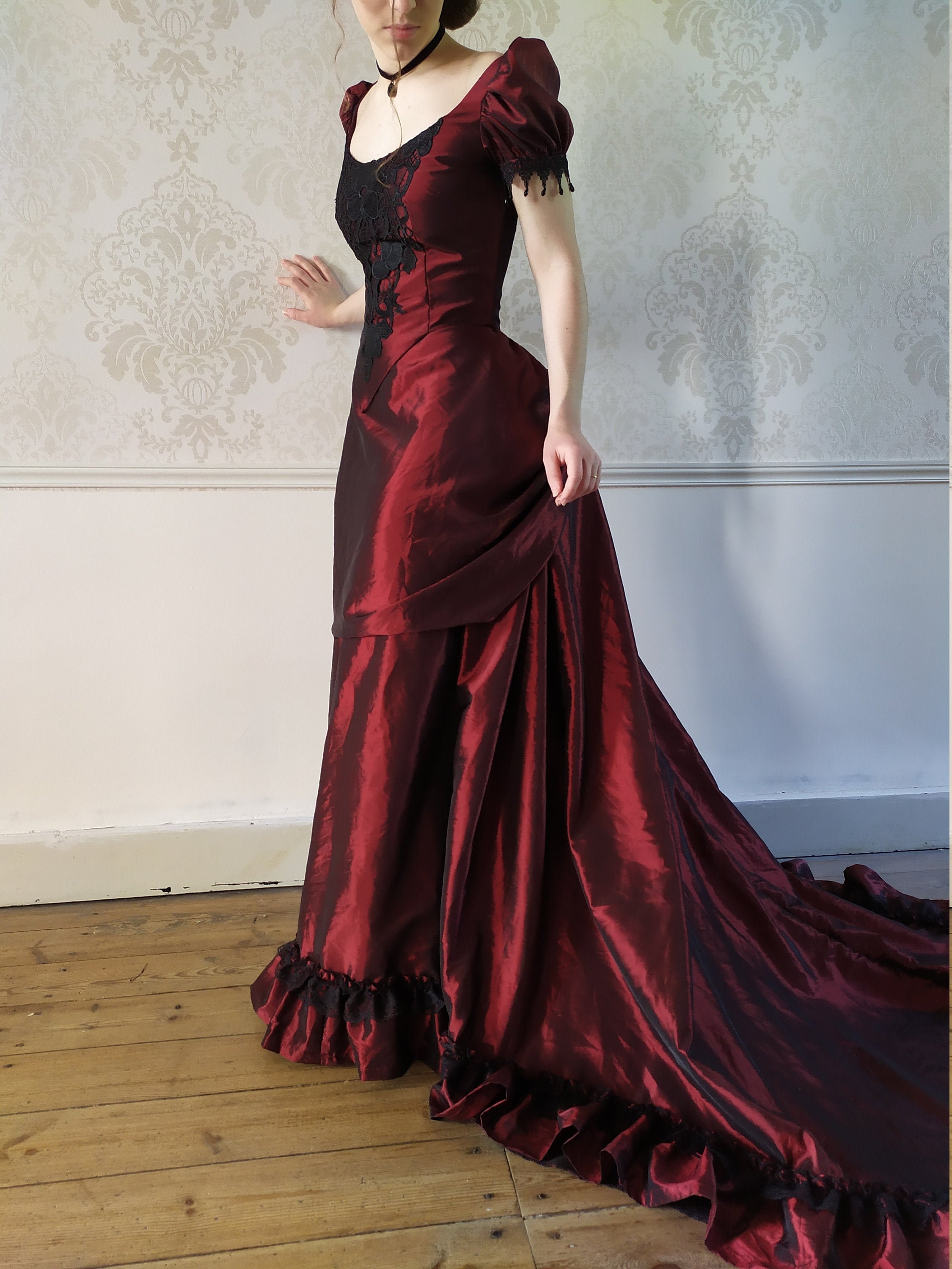 Victorian Ball Gown in Burgundy Taffeta - Etsy UK