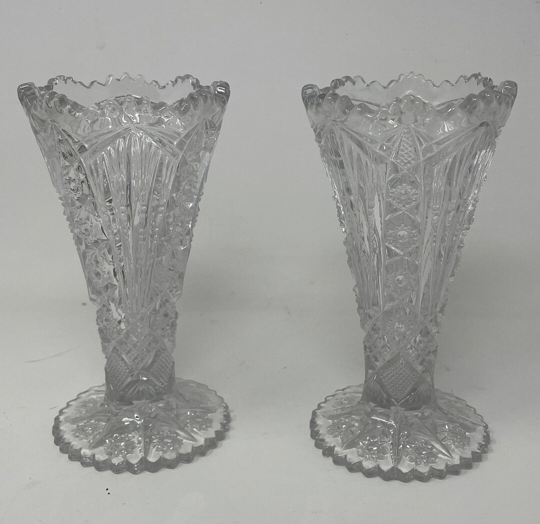 2 Antique Imperial Glass Star and Fan Design NUCUT Vase - Etsy