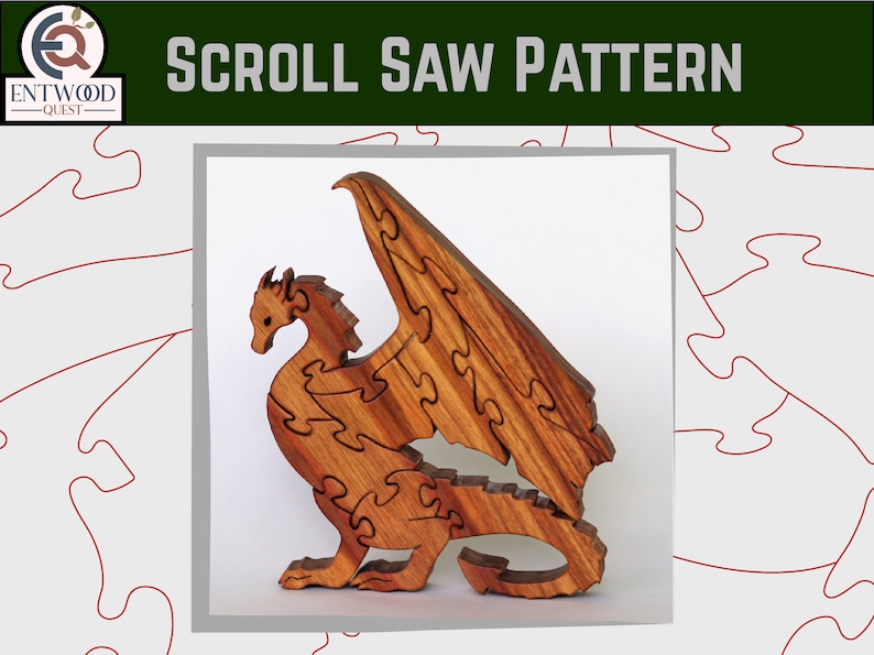 Dragon Scroll Saw Puzzle Pattern Set, Scroll Saw Wyvern Mythical Animal, Wooden Drake Puzzle ...