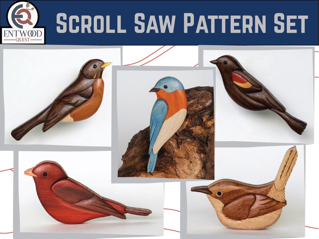 Songbird Mini Intarsia Pattern Set, House Wren, Bluebird, Robin ...