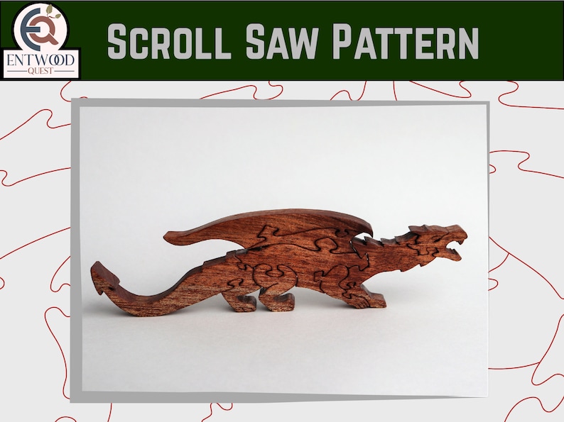Dragon Scroll Saw Puzzle Pattern Set, Scroll Saw Wyvern Mythical Animal, Wooden Drake Puzzle ...