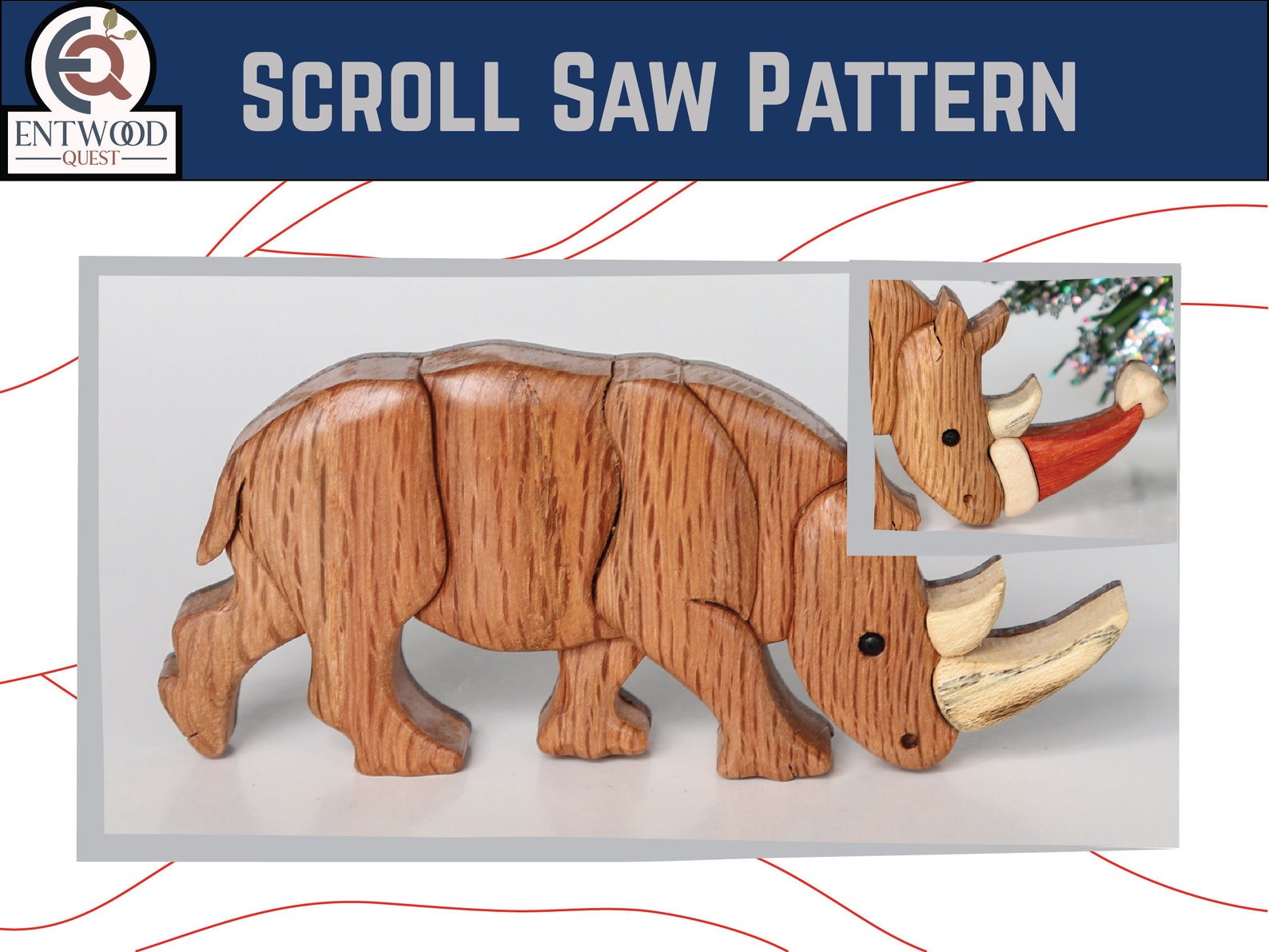 African Wildlife Mini Intarsia Pattern Set, Elephant, Hippo, Rhino ...