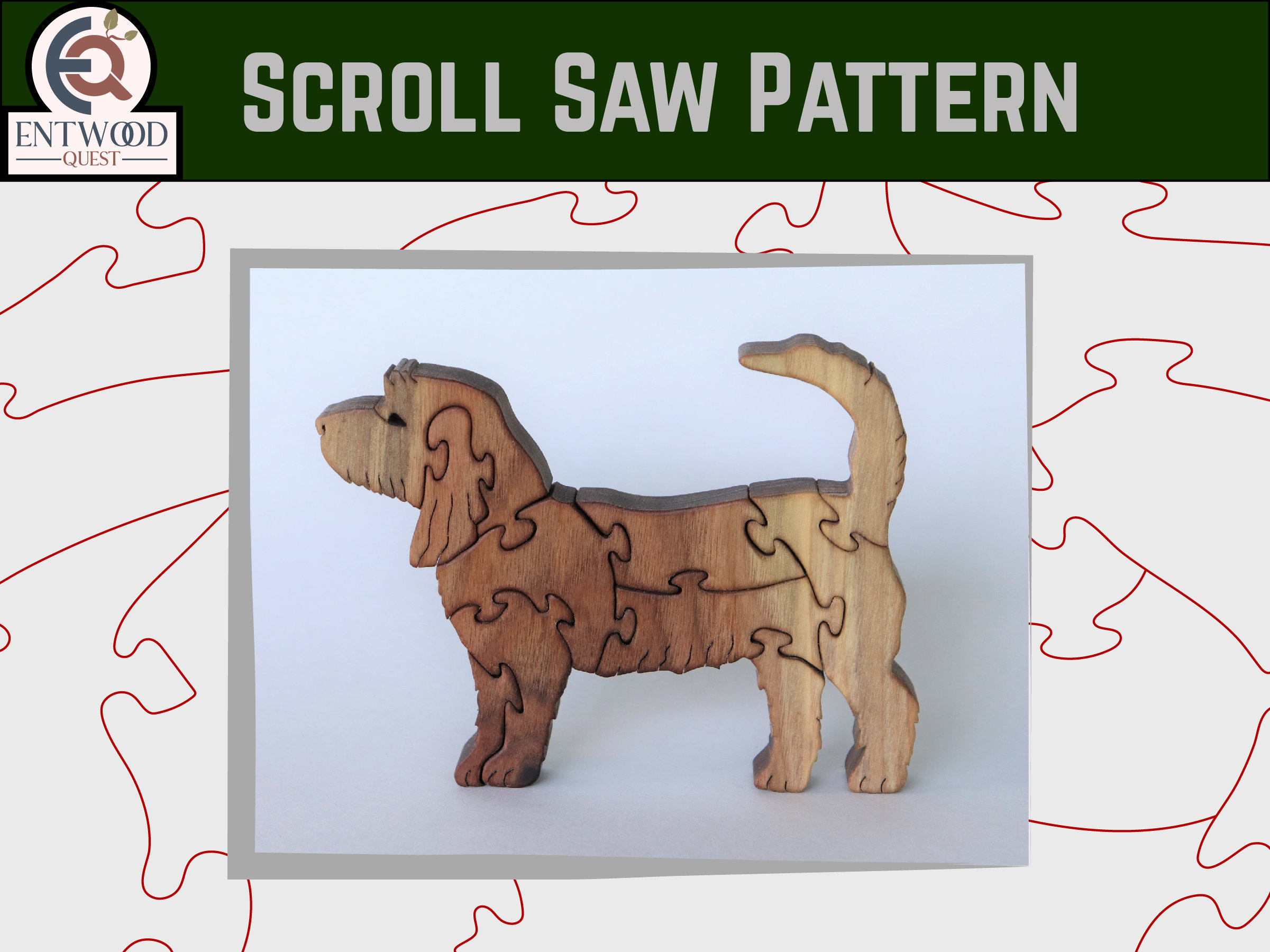 Dog Breed Variety Scroll Saw Puzzle Pattern Set, Golden Retriever, German Shepherd, PBGV ...