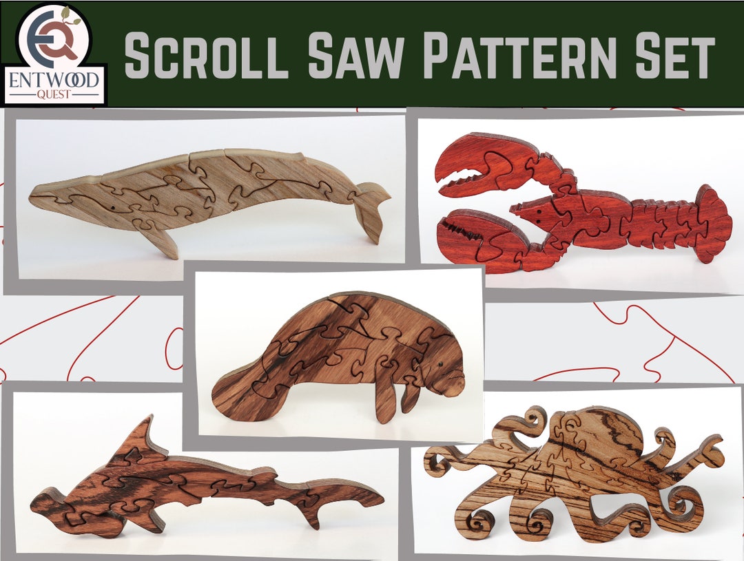 Sea Life Scroll Saw Puzzle Pattern Set #3, Manatee, Octopus, Hammerhead Shark, Blue Whale ...
