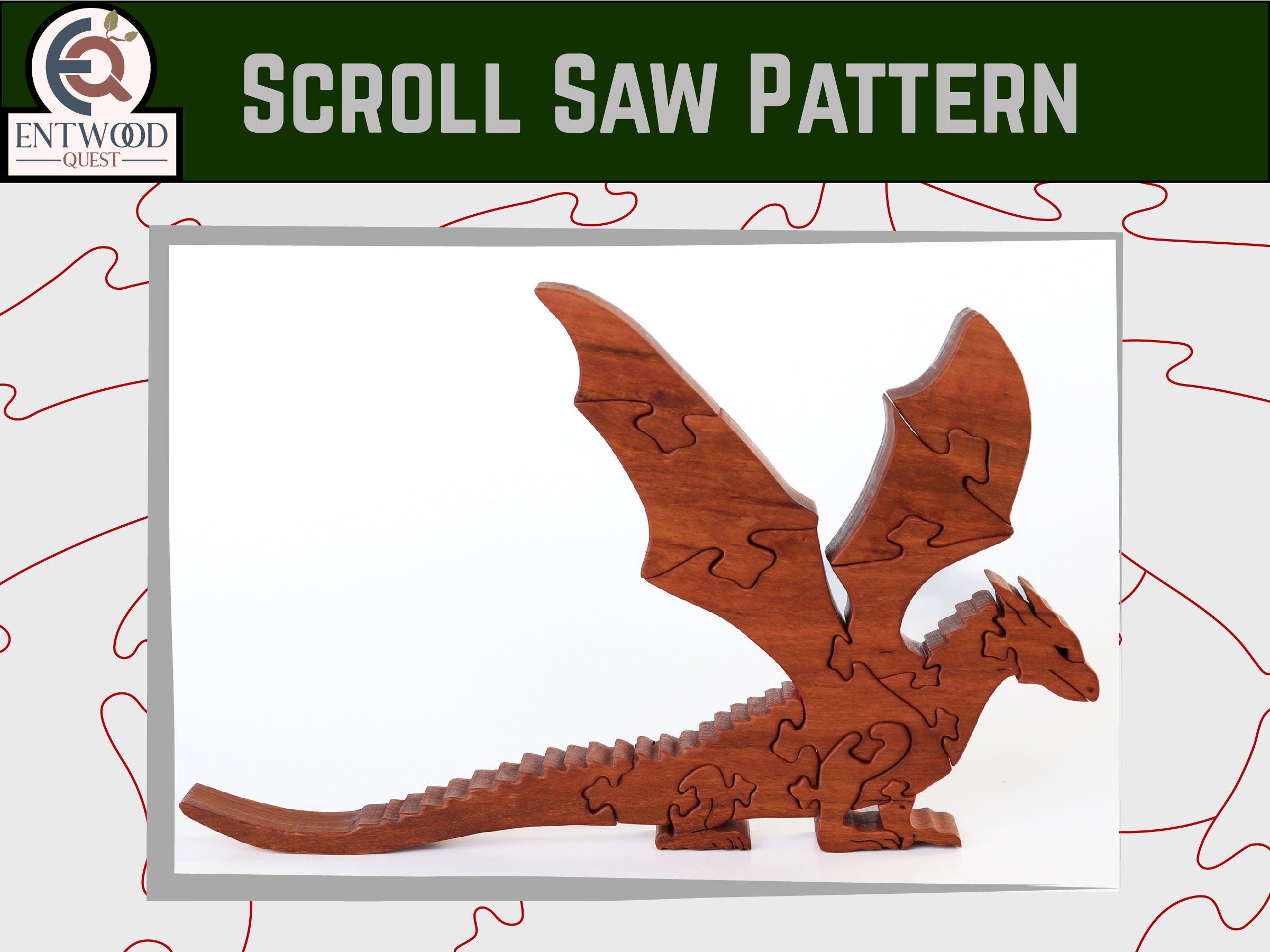 Dragon Scroll Saw Puzzle Pattern Set, Scroll Saw Wyvern Mythical Animal, Wooden Drake Puzzle ...